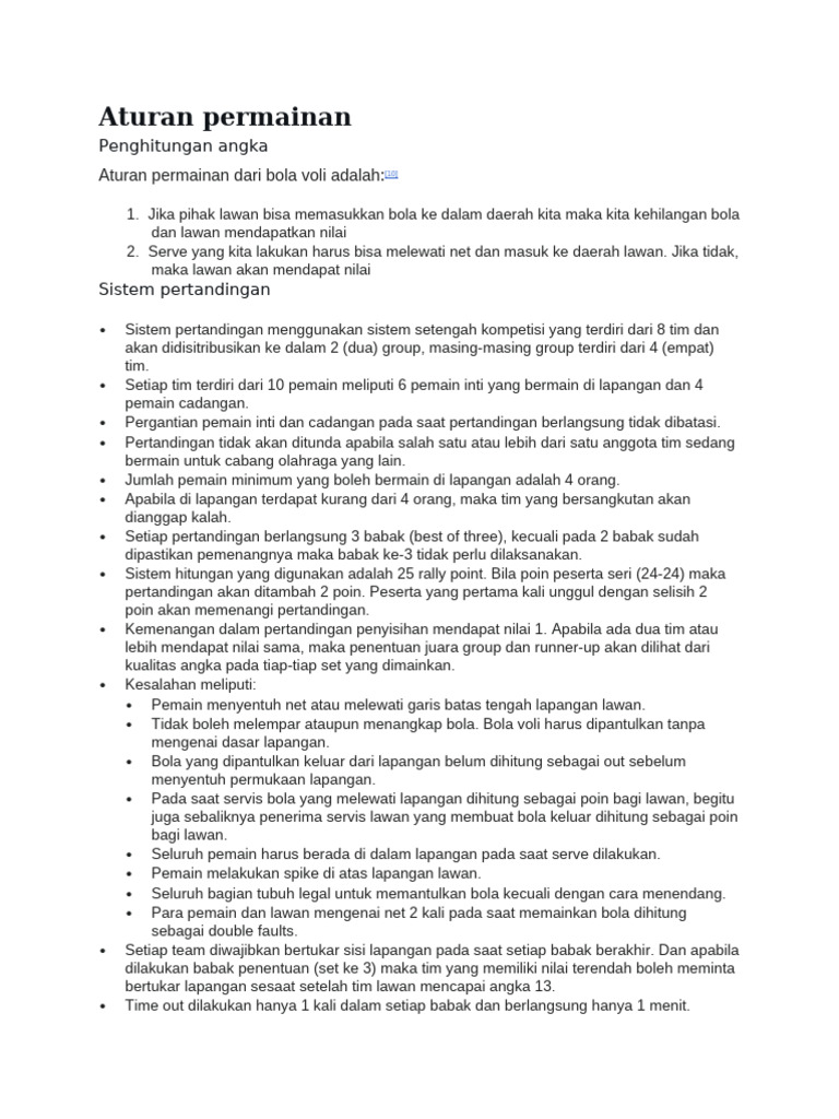 Aturan dan Sistem Permainan Bola Voli | PDF