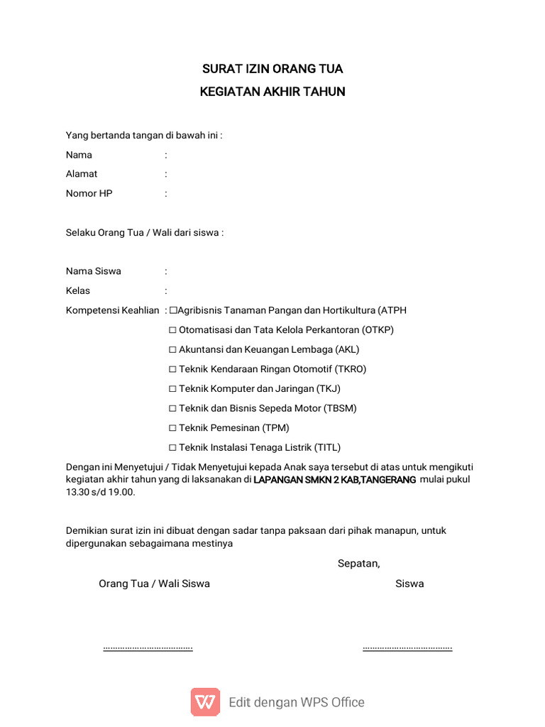 Surat Izin Orang Tua Axis Cup 24 | PDF