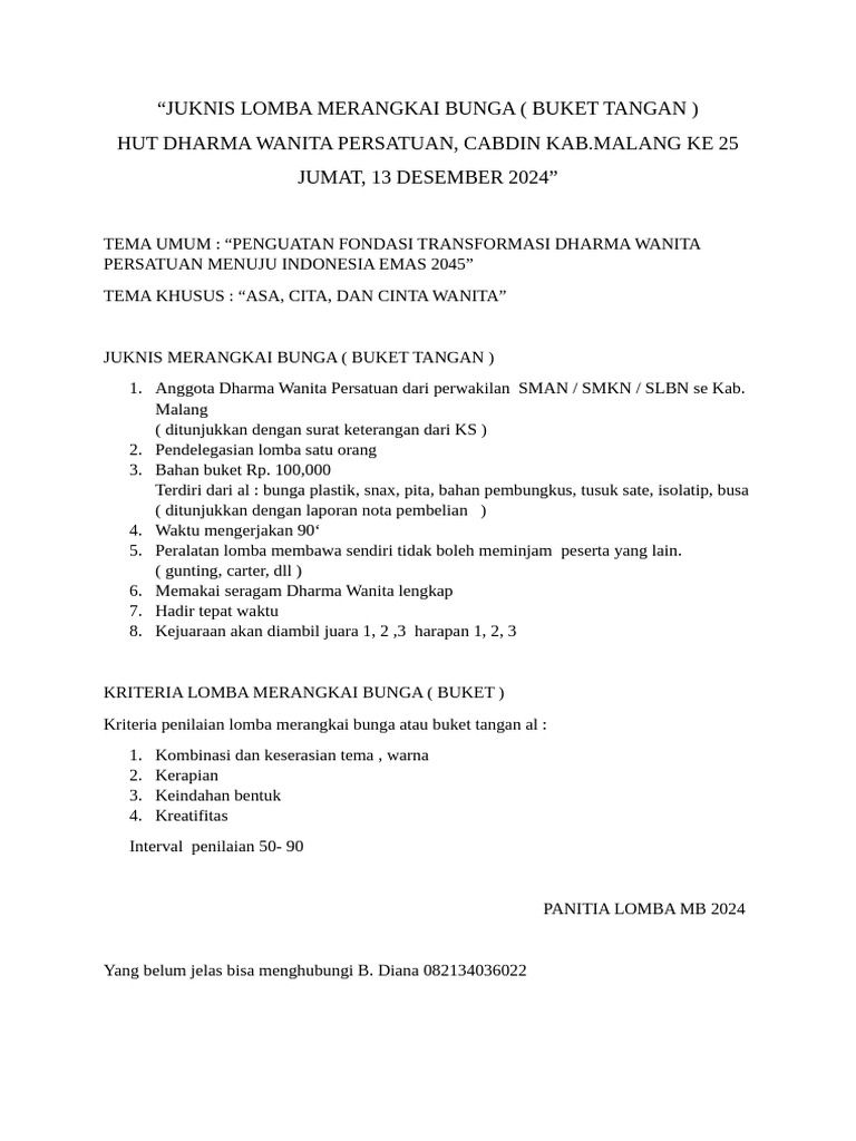 Kriteria Lomba Merangkai Bunga 2024 | PDF
