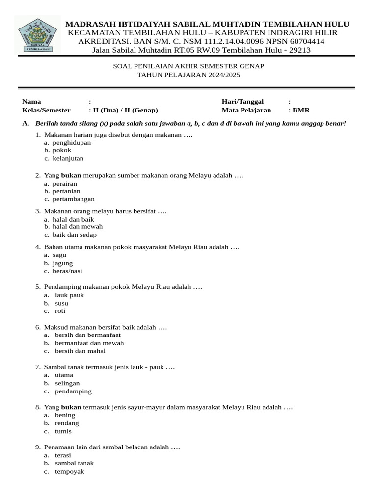 Soal BMR Kelas 2 | PDF