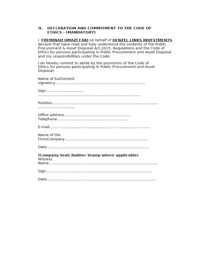 Commitment to Code of Ethics | PDF