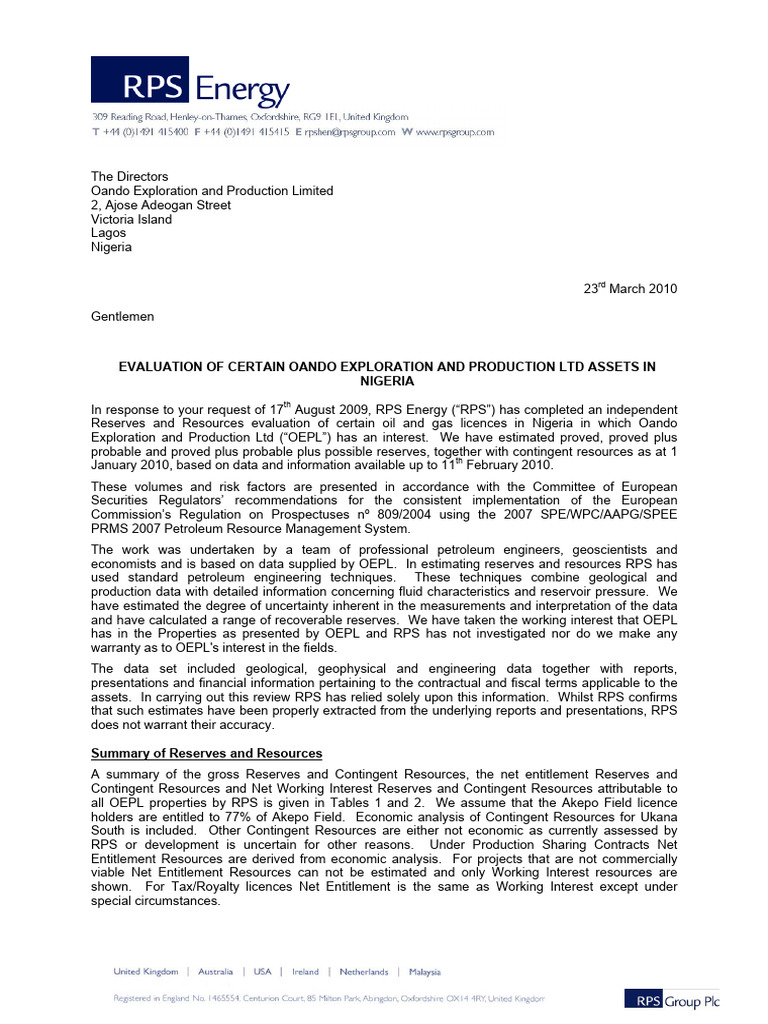 Full Oando RPS report | PDF | Petroleum
