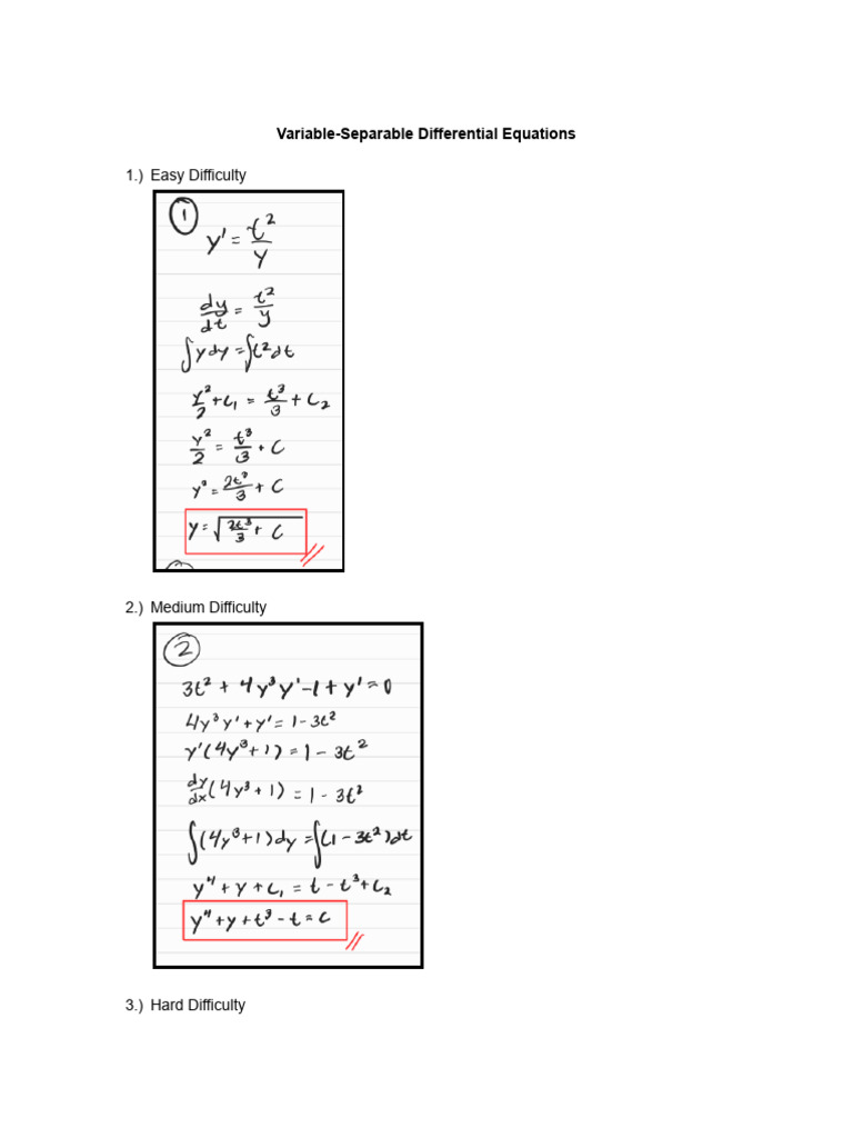 Variable Separable Solutions | PDF