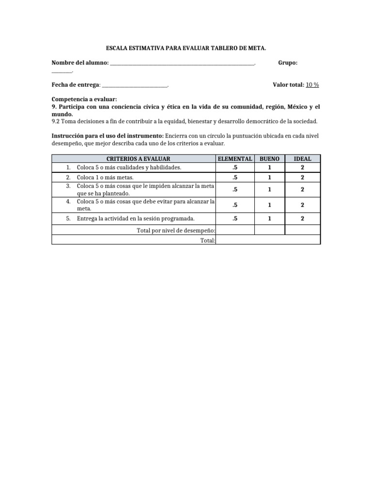 Escala Estimativa-Tablero de Meta | PDF