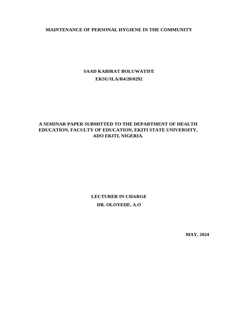 Community Personal Hygiene Maintenance | PDF | Hygiene | Hand Washing