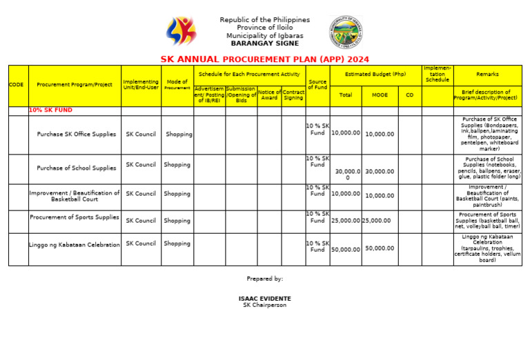 SK Annual Procurement Plan 2024 | PDF