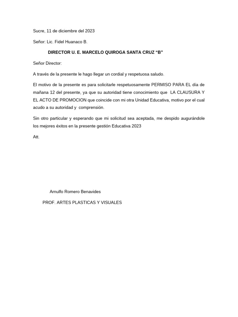 Oficio Permiso Direc Mario | PDF