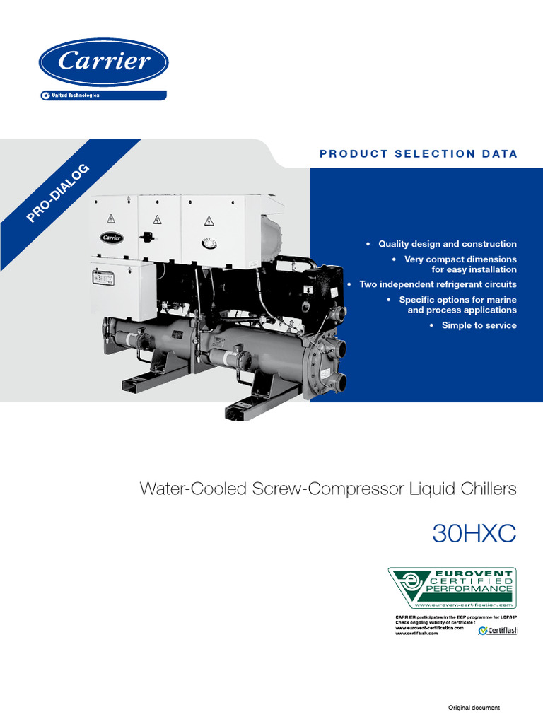 Carrier 30HXC Water-Cooled Chiller Guide | PDF | Mechanical Engineering ...