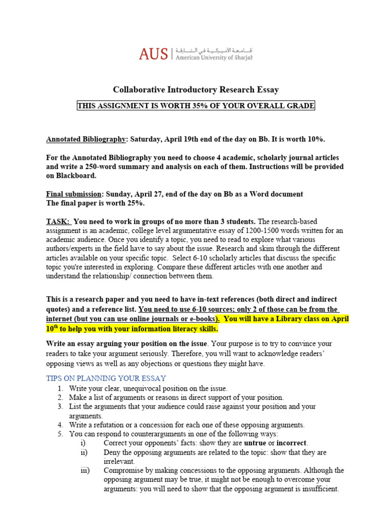 Collaborative Research Essay Guidelines | PDF | Essays | Argument