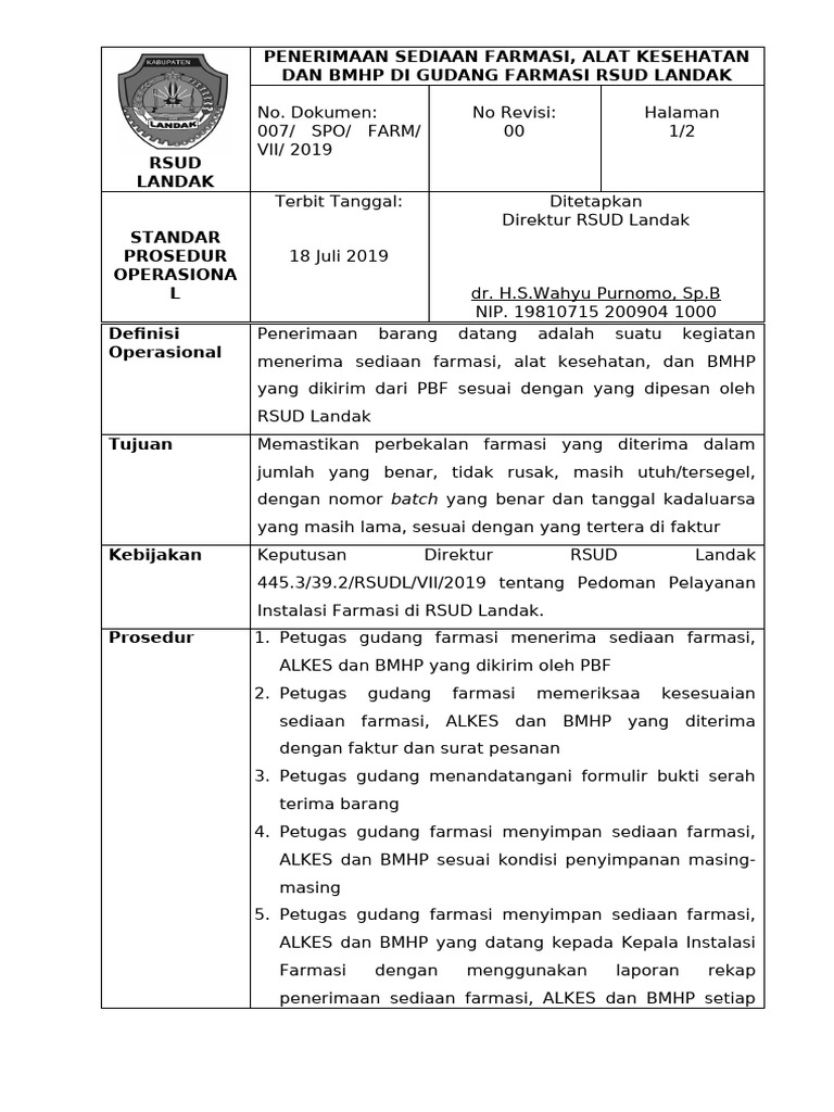 SPO PENERIMAAN BARANG DATANG | PDF