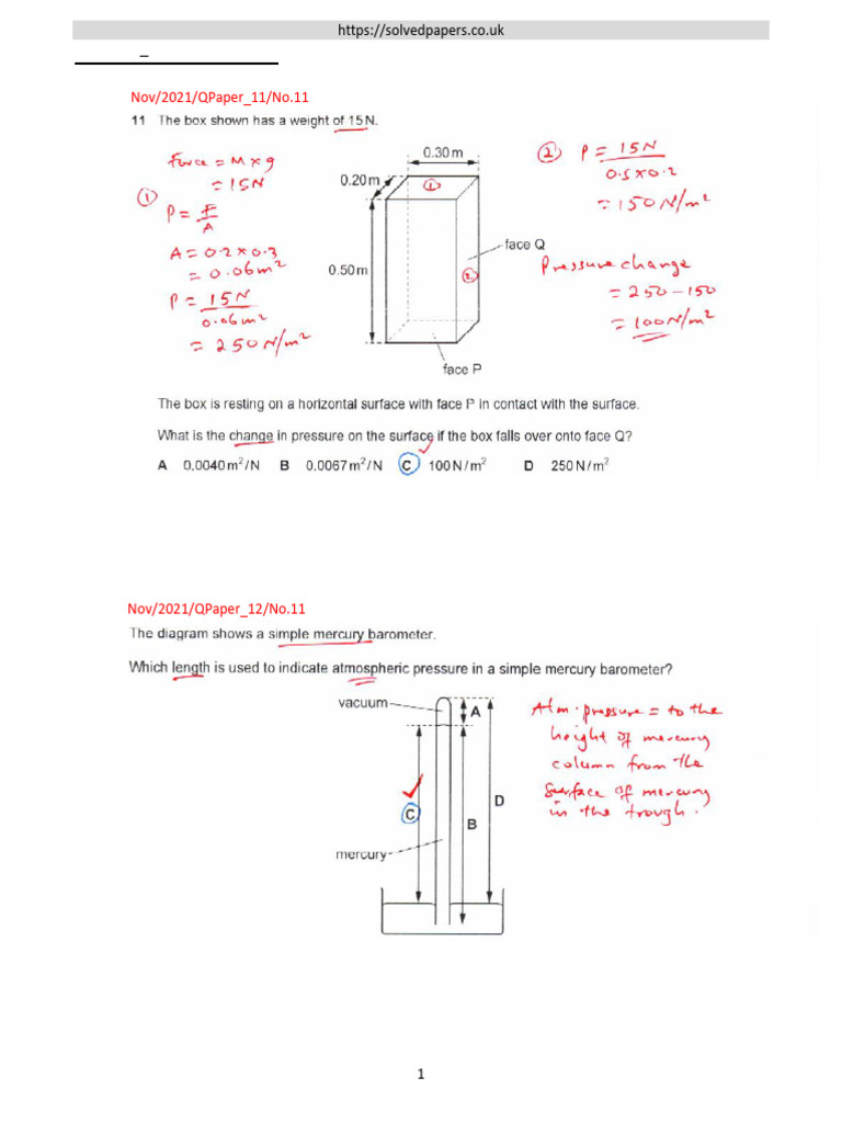 2021 N Pressure Igcse - Solved | PDF