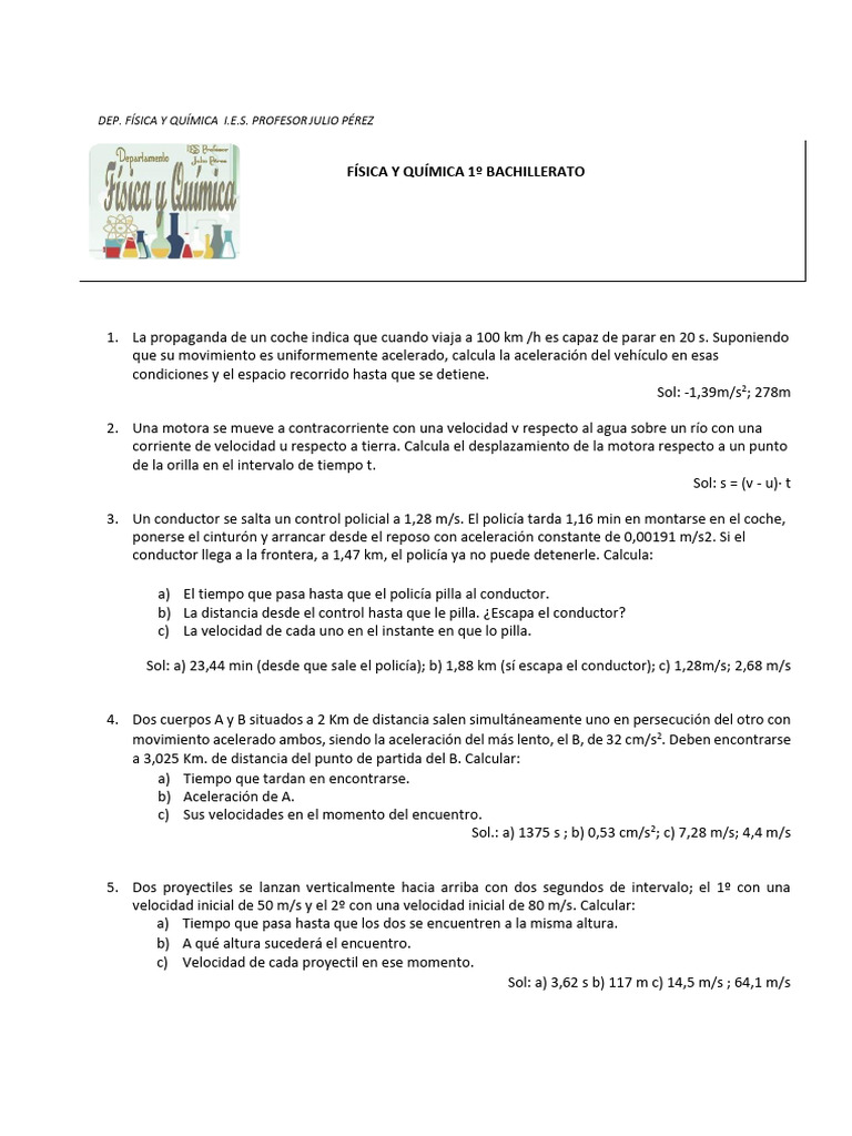 Ejercicios Resueltos de Cinemática 1º Bachillerato | PDF | Oscilación ...