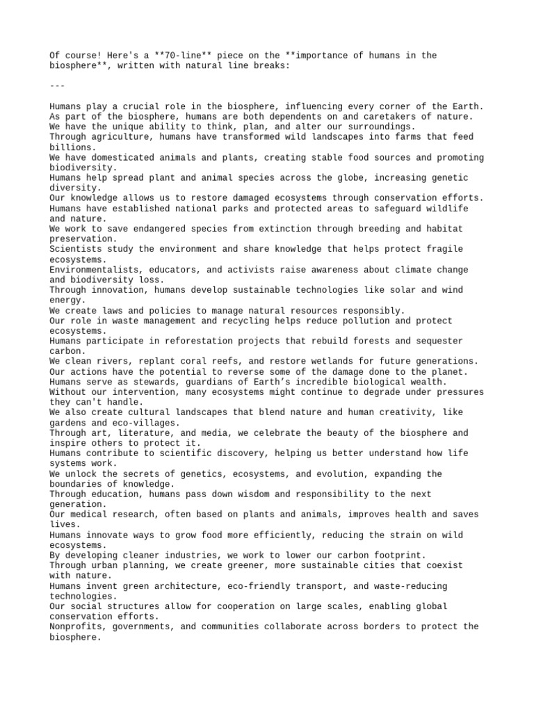 70 Lines Importance of Humans in Biosphere | PDF | Biodiversity ...