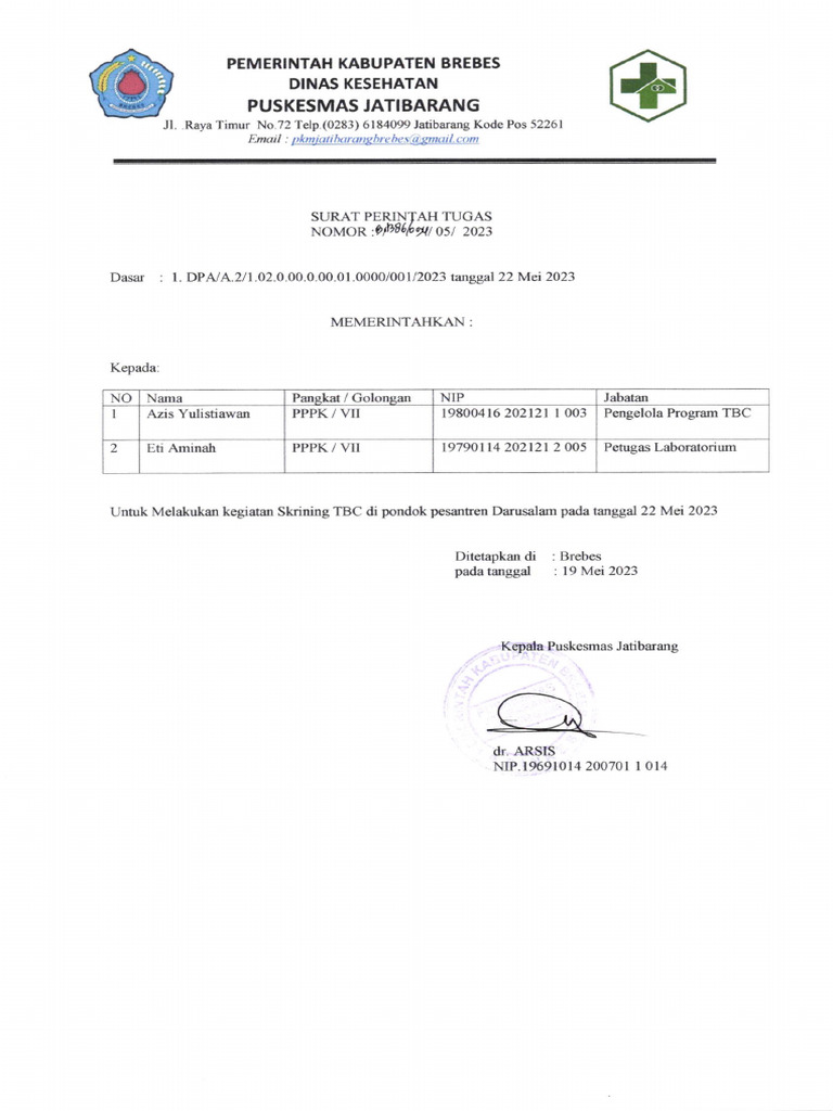 Contoh SPJ Skrining TBC Di Ponpes PKM Jatibarang | PDF
