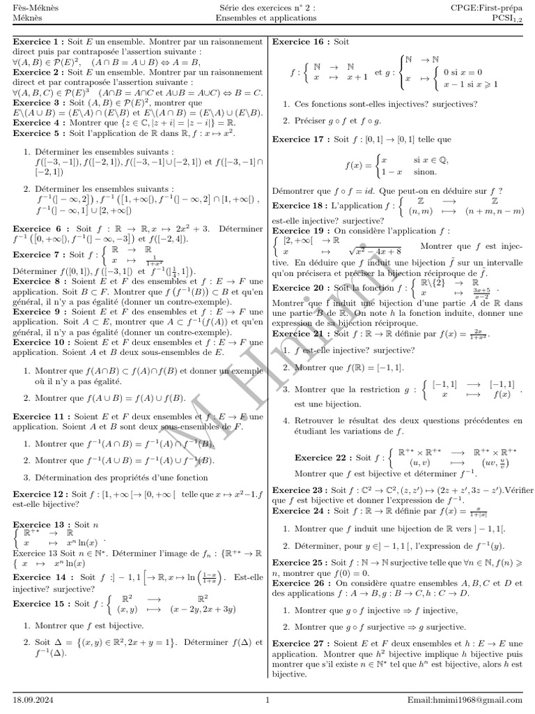 TD 2 Ense Et App - First - Prépa | PDF | Fonction (Mathématiques) | Objets mathématiques