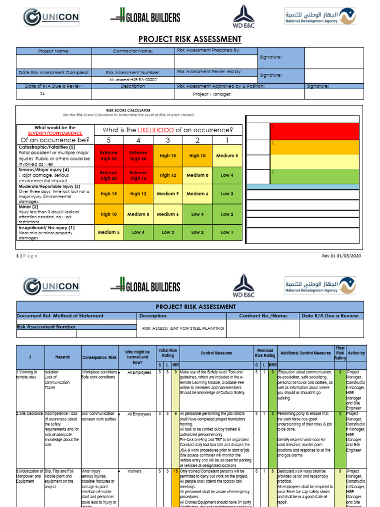 Risk Assessment for Steel Work | PDF | Risk | Personal Protective Equipment