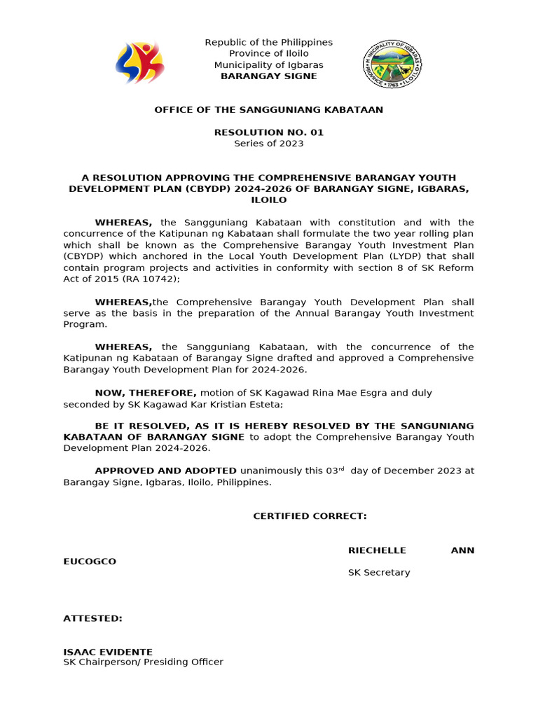 9 SK Resolution Approving CBYDP 2024 2026 SIGNE | PDF