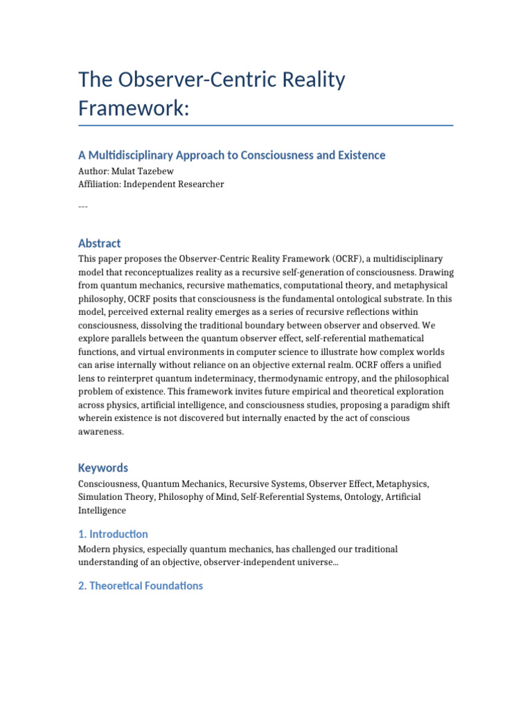 Observer_Centric_Reality_Framework (2) | PDF | Reality | Consciousness