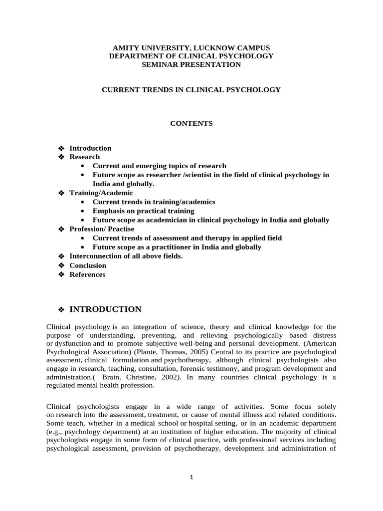 Current Trends in Clinical Psychology | PDF | Clinical Psychology ...