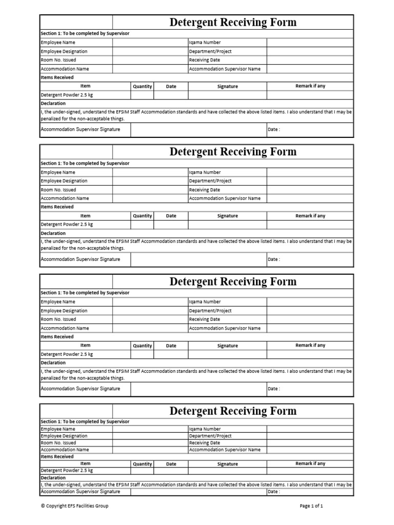 Detergent Receiving Form | PDF
