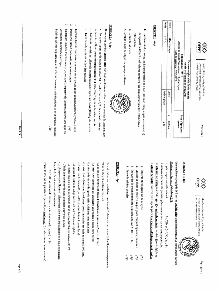 EFM-2023-analyse de Cicuit Pneumatique Hydrolique | PDF