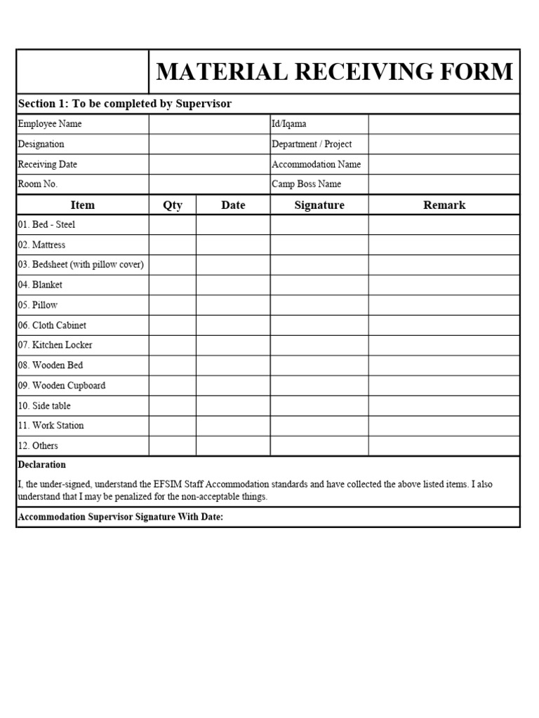 Material Recieving Form | PDF
