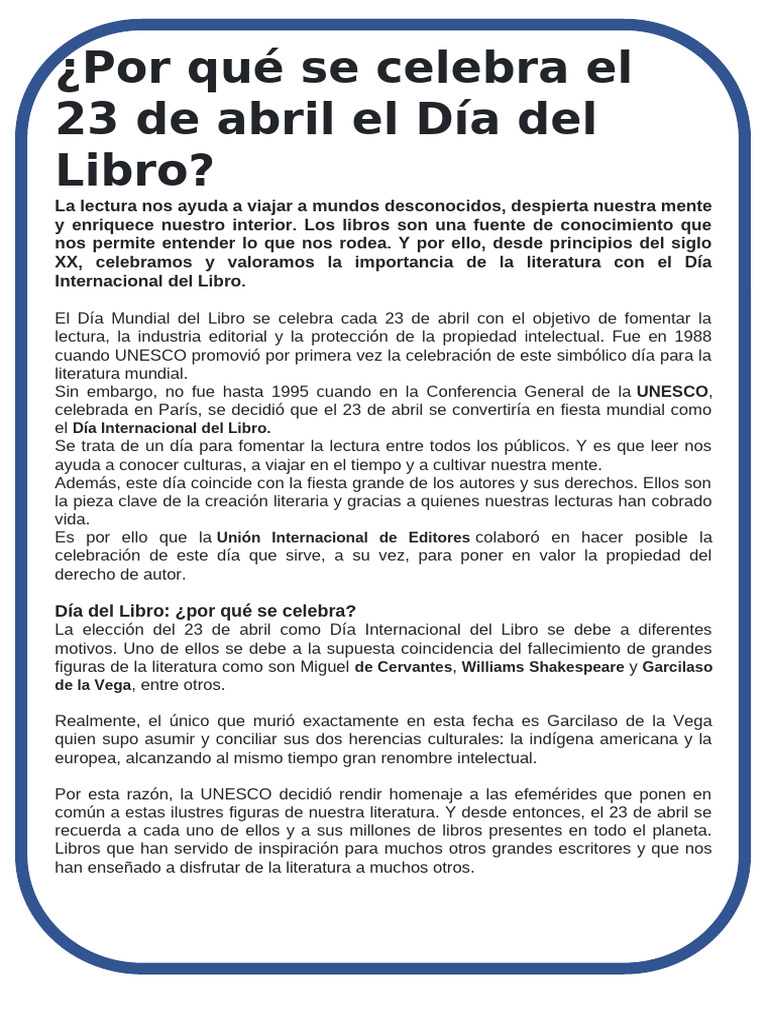 Por Qué Se Celebra El 23 de Abril El Día Del Libro | PDF