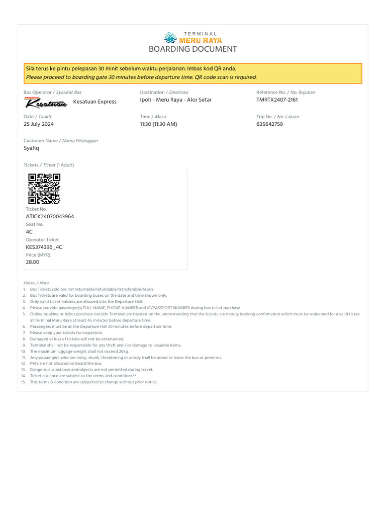 Boarding TMRTX2407-2161 Terminal Meru Raya | PDF | Transport | Public ...