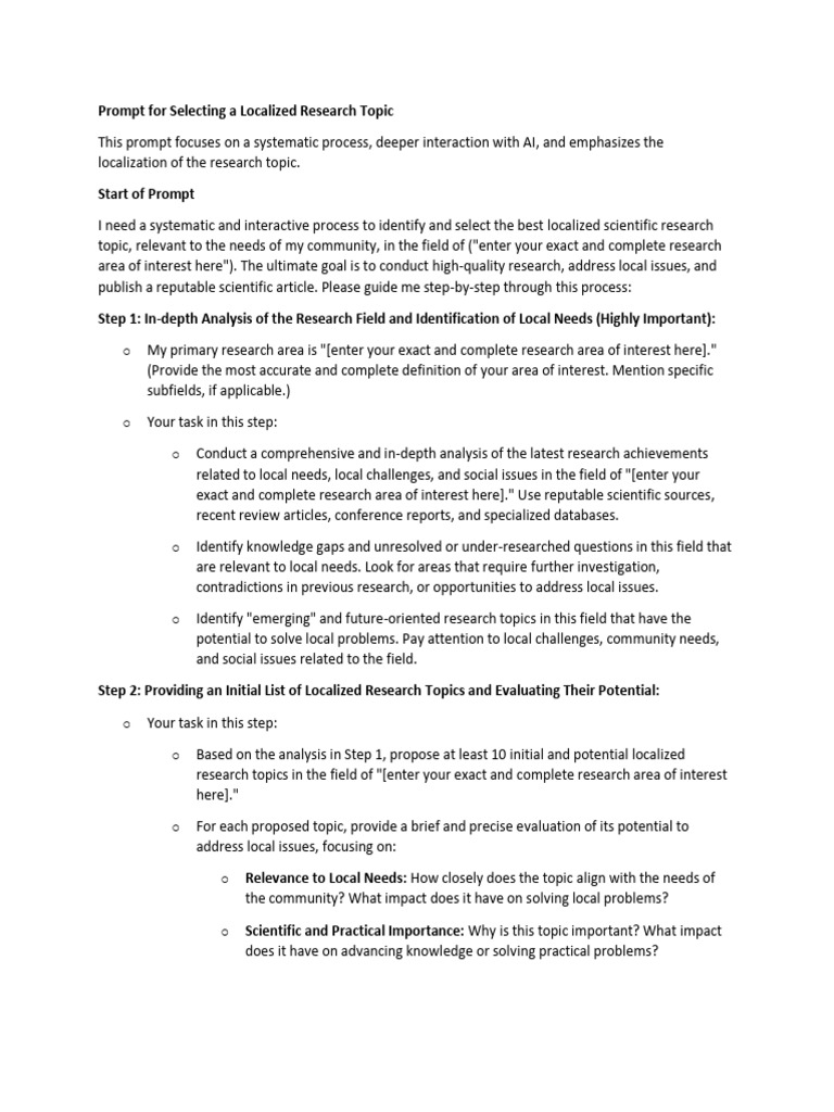 Prompt for Selecting a Localized Research Topic | PDF | Scientific ...