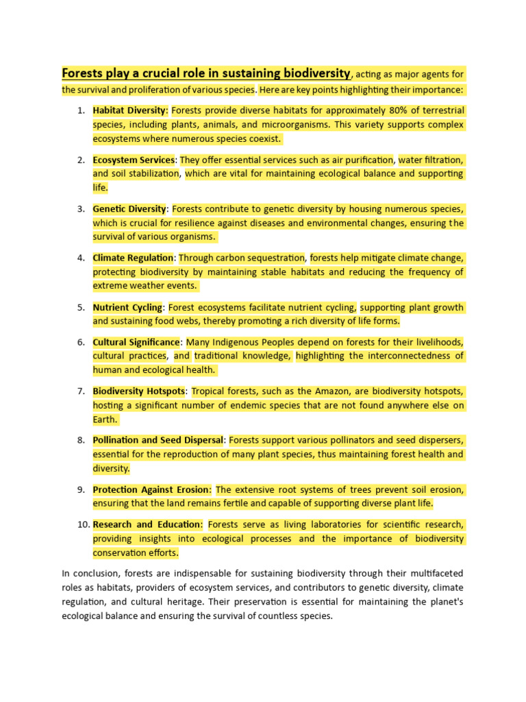 Importance of Forests for Biodiversity | PDF | Biodiversity | Forests