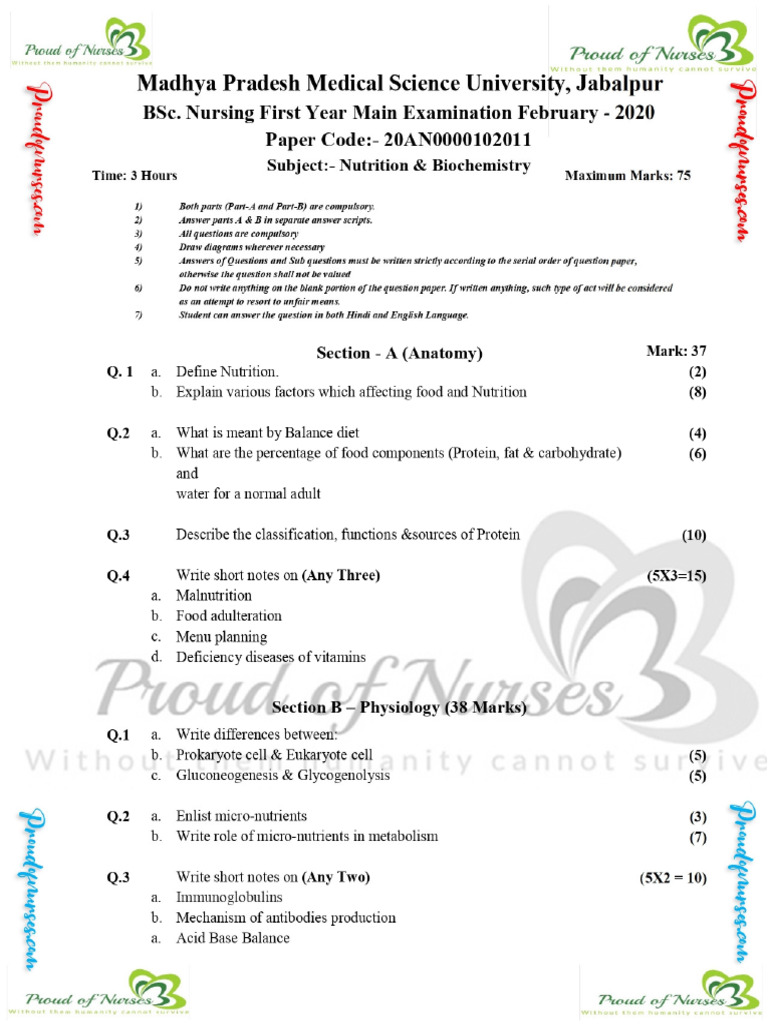 2020 B.SC 1st Nutrition Biochemistry @proudofnurses - Com | PDF