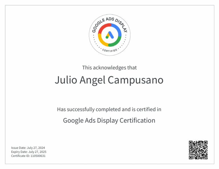 Google Ads Display Certification: Julio Campusano | PDF
