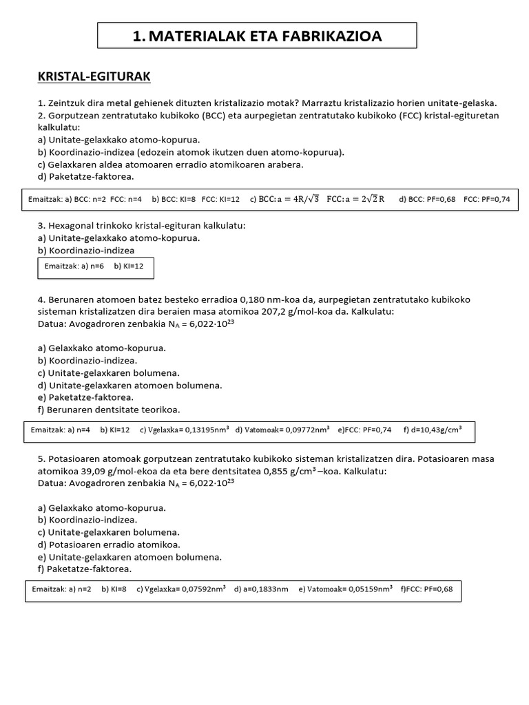 Materialak Eta Fabrikazioa: Kristal-Egiturak | PDF