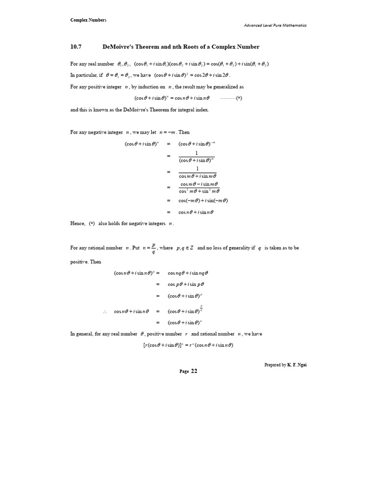 DeMoivre's Theorem Explained | PDF | Numbers | Complex Number