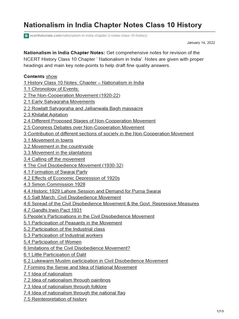 Nationalism in India Chapter Notes Class 10 History | PDF | Mahatma ...
