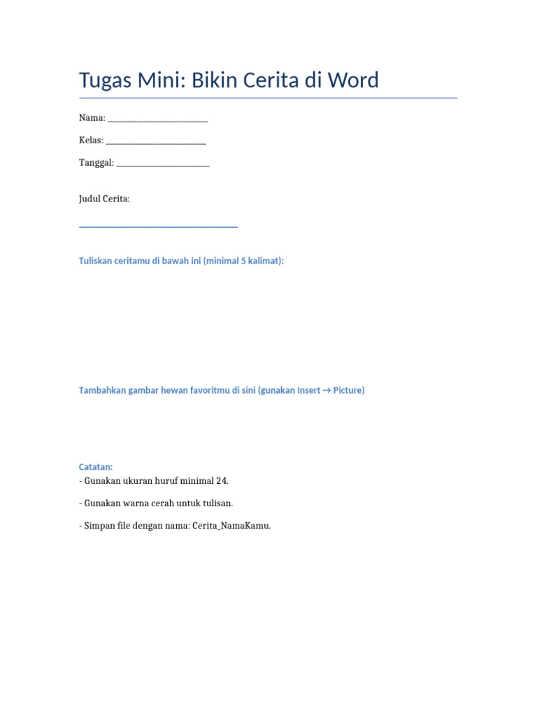 Template Tugas Mini Bikin Cerita | PDF