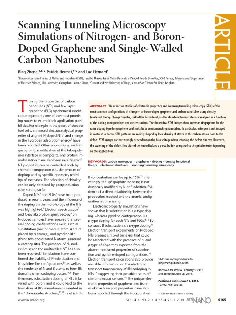 STM Simulation of Boron, Nitrogen, Doped Graphene and SWCNT | PDF ...