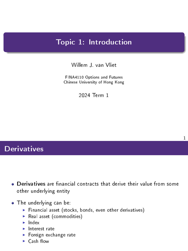 FINA4110 Topic 01 - Introduction | PDF | Derivative (Finance) | Futures Contract