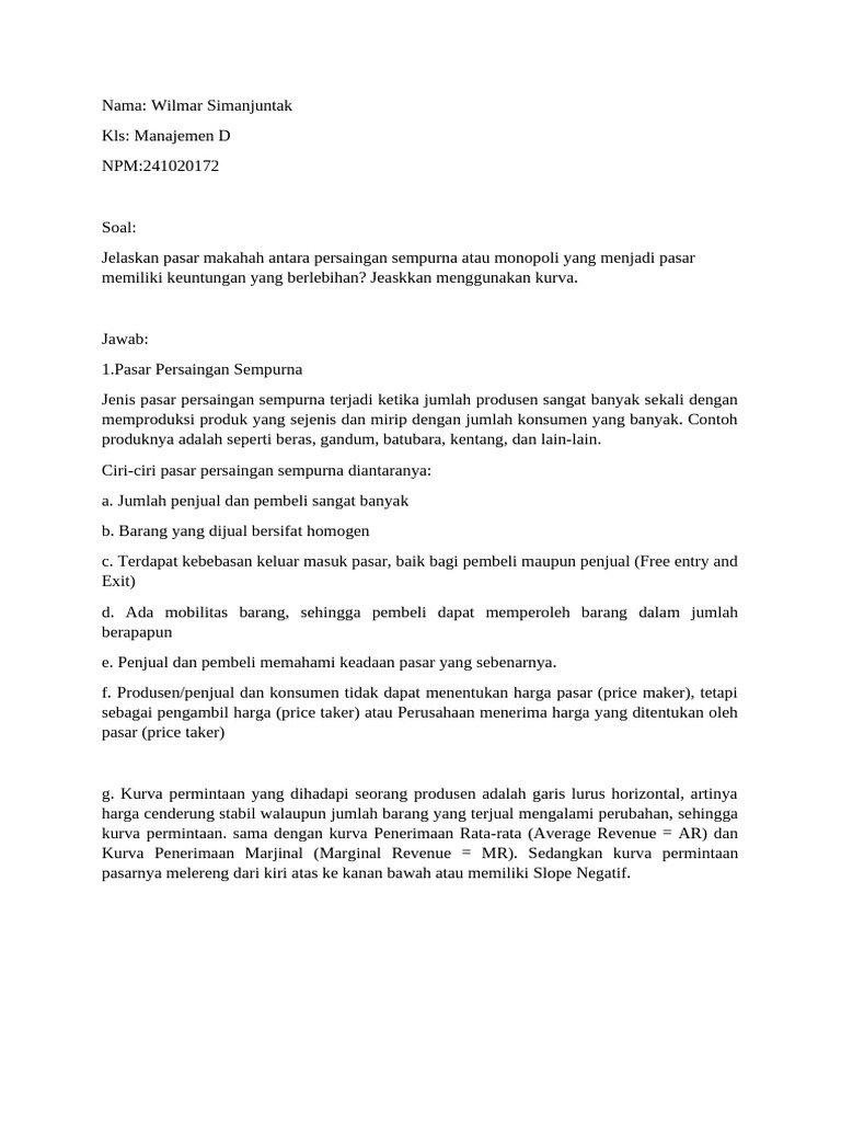 Tugas Ekonomi Mikro Wilmar Siamnjuntak | PDF