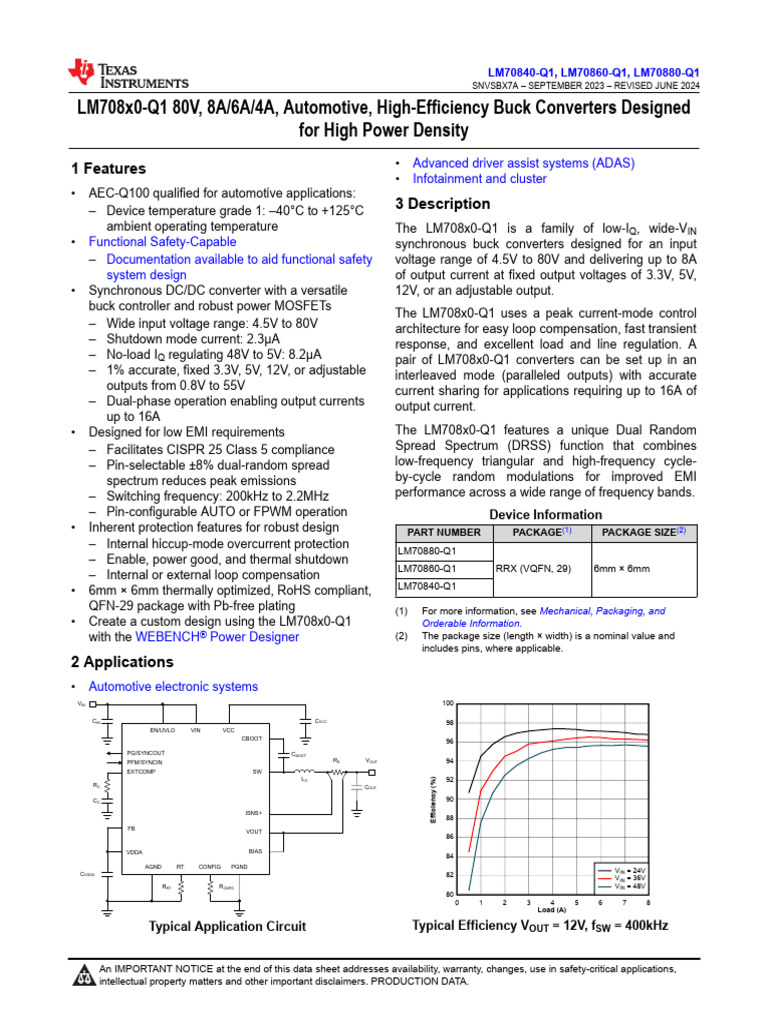 LM708x0-Q1 80V Automotive High Efficiency Buck Converters Designed For High Power Density | PDF ...