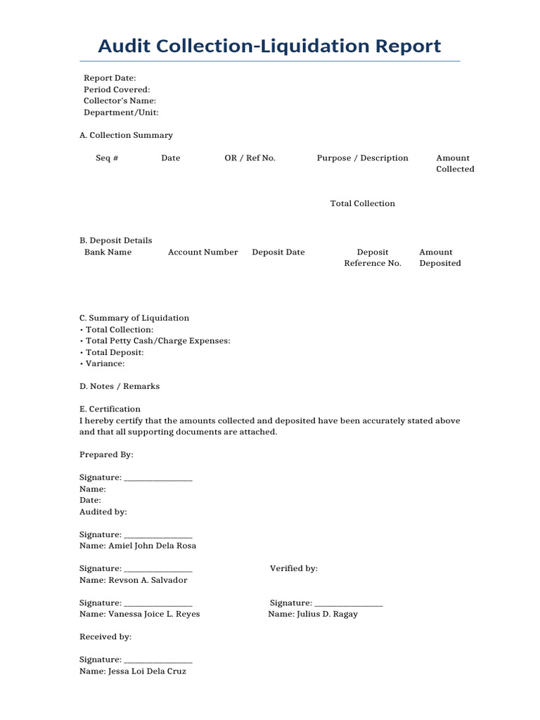 Collection Audit-Liquidation Report | PDF