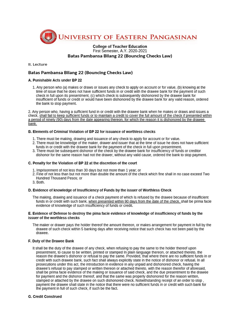 BLAW Bouncing Check Law BP 22 | PDF | Burden Of Proof (Law) | Criminal Law