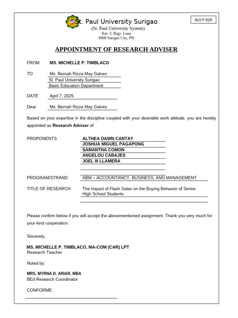 Research Adviser Appointment Letter | PDF