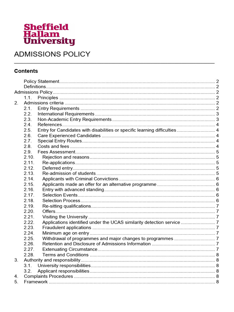 University Admissions Policy v11 | PDF | University And College ...