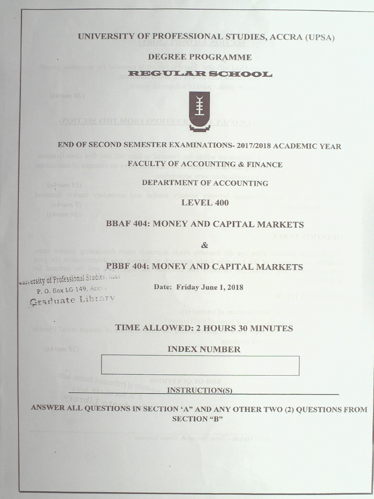 Bbaf 404-PBBF 404 Money and Capital Markets | PDF