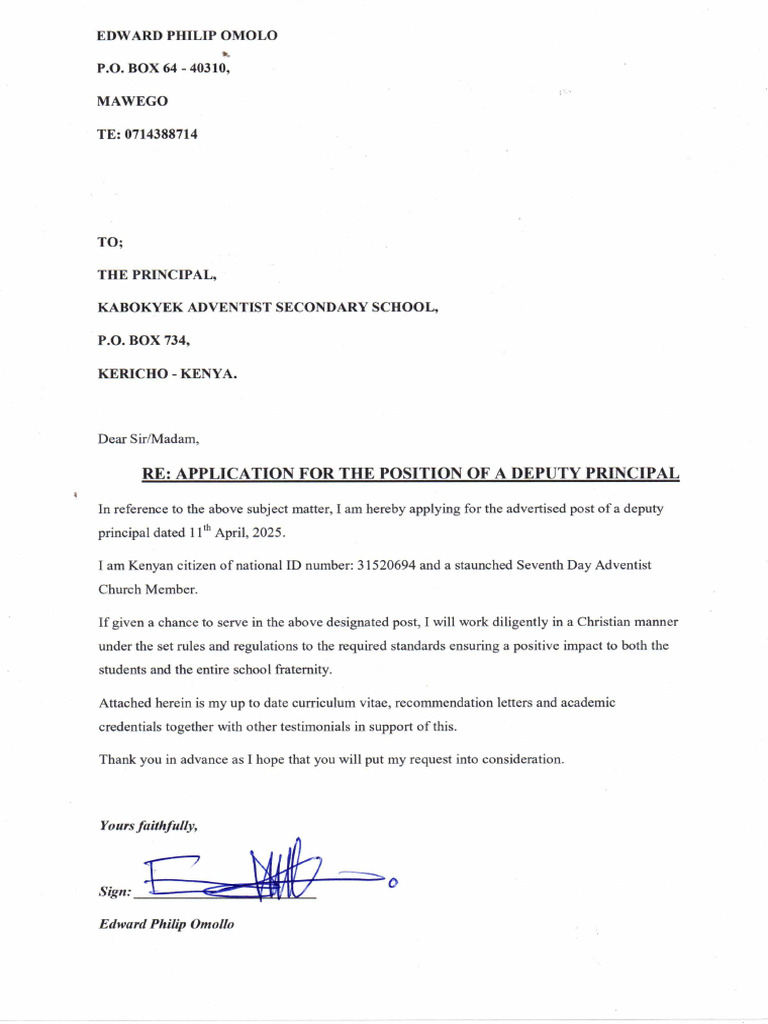Edward Phillip Omollo Application Letter, CV and Testimonials | PDF