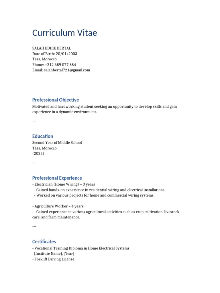 Salah Eddie Bertal CV Updated | PDF