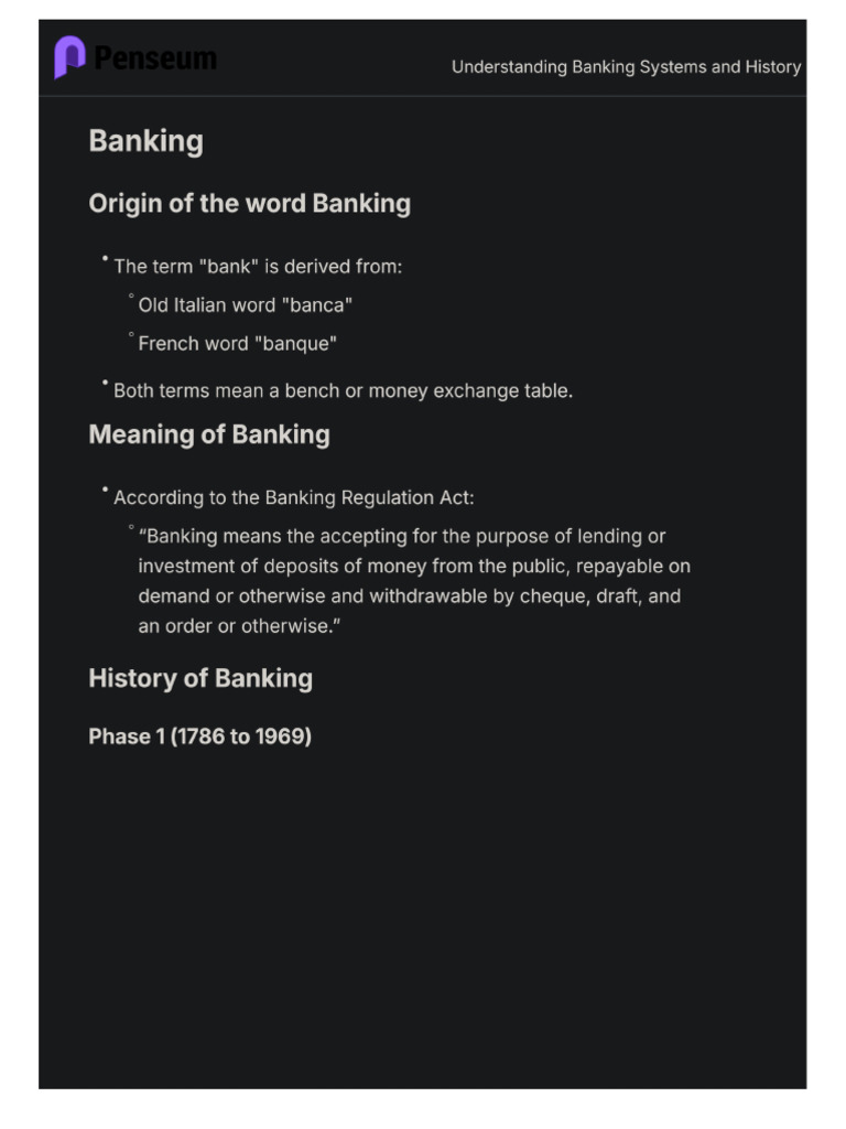 Understanding Banking Systems and History Unit 1 | PDF
