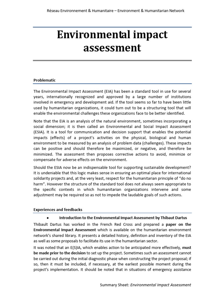 Reh - Summary Sheet - Environmental Impact Assessment | PDF | Environmental Impact Assessment | Risk