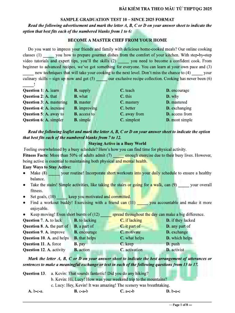 Sample Graduation Test 10 | PDF